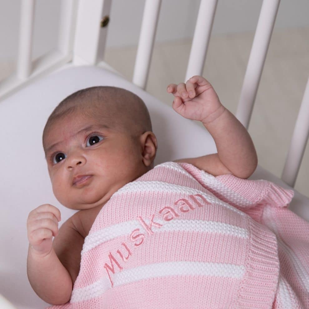 Ziggle personalised knitted cotton baby blanket with jungle animal design