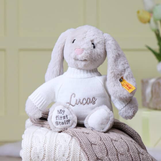 Personalised My First Steiff Hoppie Rabbit pink soft toy