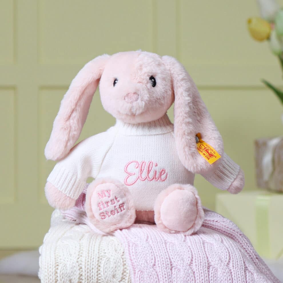 Personalised My First Steiff Hoppie Rabbit pink soft toy