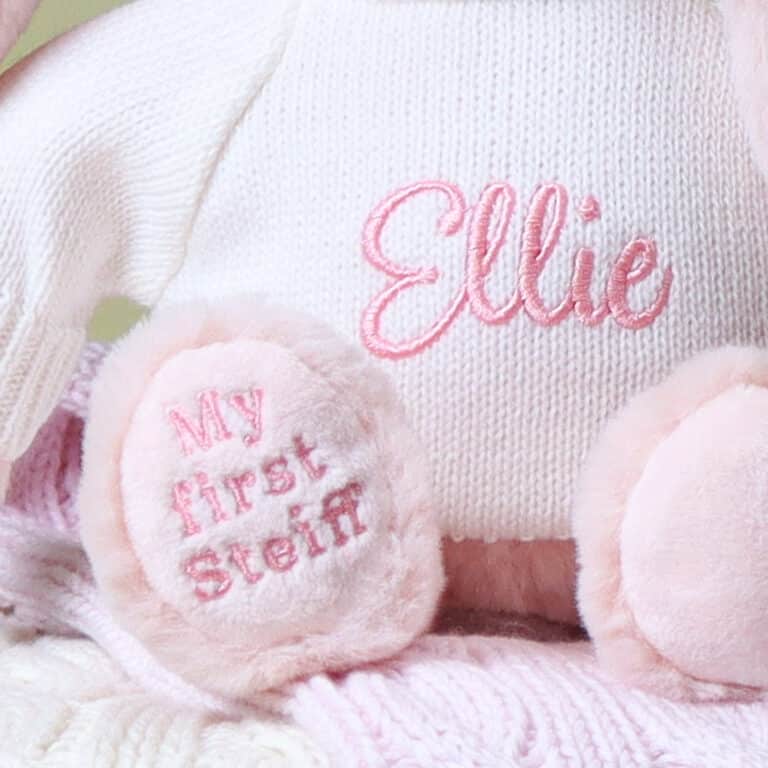 Personalised My First Steiff Hoppie Rabbit pink soft toy