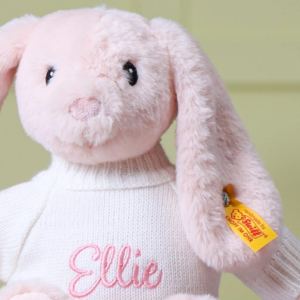 Personalised My First Steiff Hoppie Rabbit pink soft toy