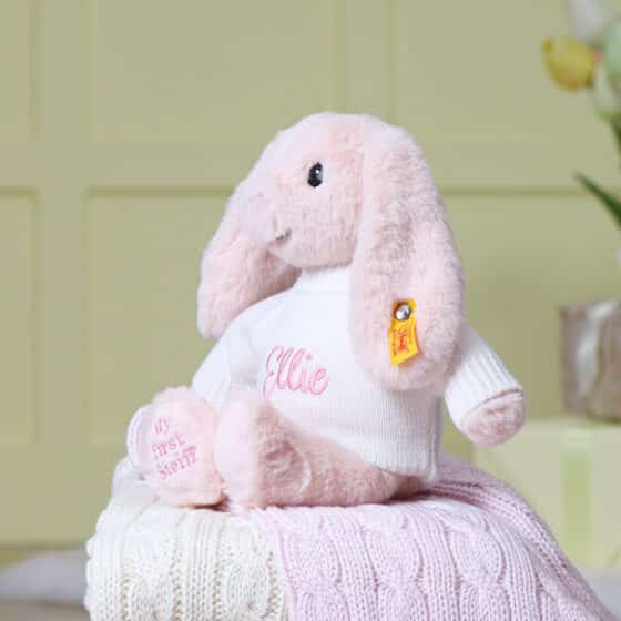 Personalised My First Steiff Hoppie Rabbit pink soft toy