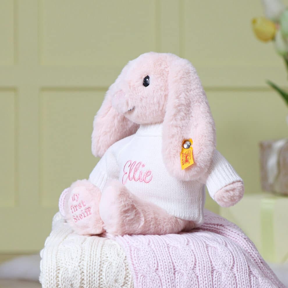 Personalised My First Steiff Hoppie Rabbit pink soft toy