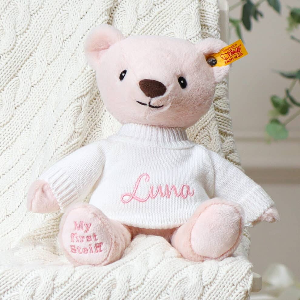 Personalised My First Steiff cuddly friends teddy bear pink soft toy