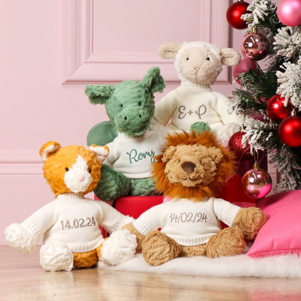 Personalised Jellycat fuddlewuddle soft toys with date jumpers | That's ...